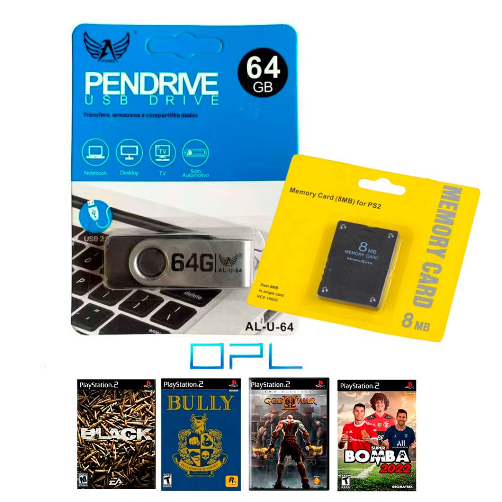 Kit OPL + Memory Card PS2 + Pen Drive 64GB | Shopee Brasil