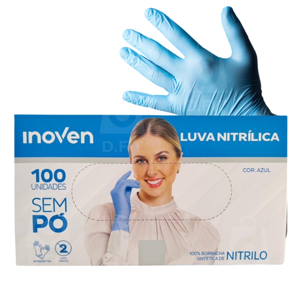 Luva Nitrílica 100un Descartável Azul Blue Sem Pó Inoven | Shopee Brasil