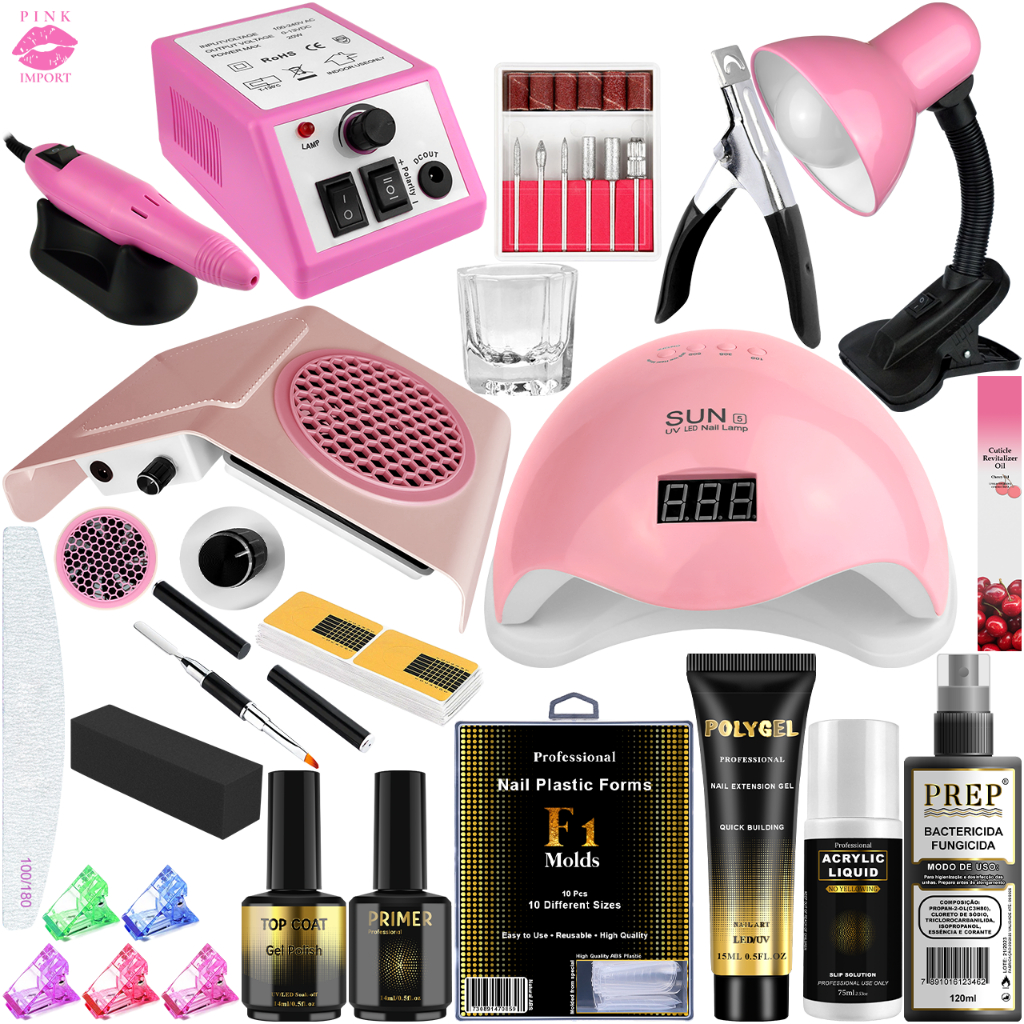 Kit para Extensão de Unhas Completo Polygel com Sugador Lixadeira ...