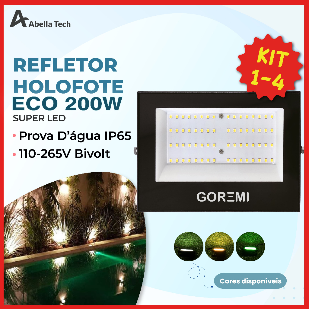Holofote Refletor Led ECO Pro 200W Branco Frio 6500K (Luz Branca ...