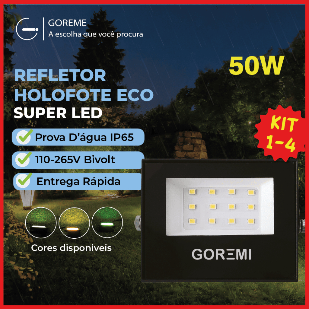 Holofote Refletor Led ECO Pro 50W Branco Frio 6500K (Luz Branca) Branco Quente (Luz Amarela ...