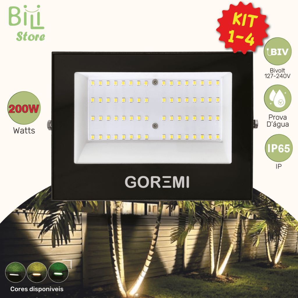 Holofote Refletor Led ECO Pro 200W Branco Frio 6500K (Luz Branca) Branco Quente (Luz Amarela ...