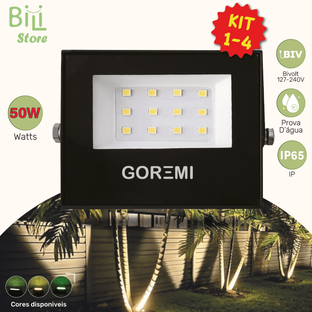 Holofote Refletor Led ECO Pro 50W Branco Frio 6500K (Luz Branca) Branco Quente (Luz Amarela ...