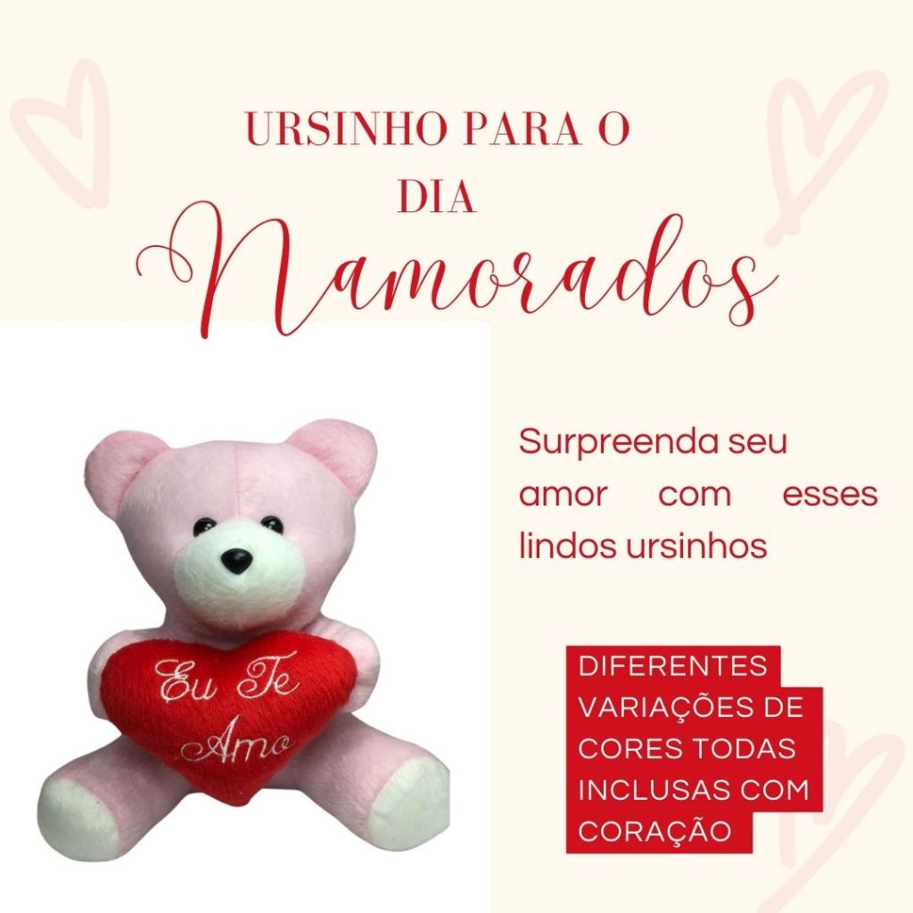 Urso De Pelúcia Rosa Com Coração 30 cm -Eu Te Amo (Dia Dos Namorados ...