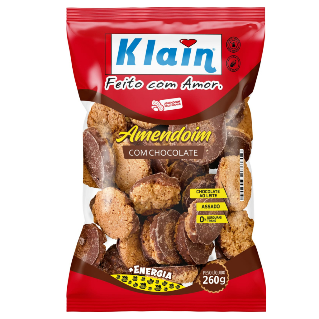 Bolacha De Amendoim Com Chocolate Ao Leite 250g Klain | Shopee Brasil