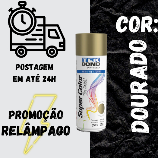 Tinta Spray Dourado Super Color Uso Geral 350ml/250g Tek Bond | Shopee ...