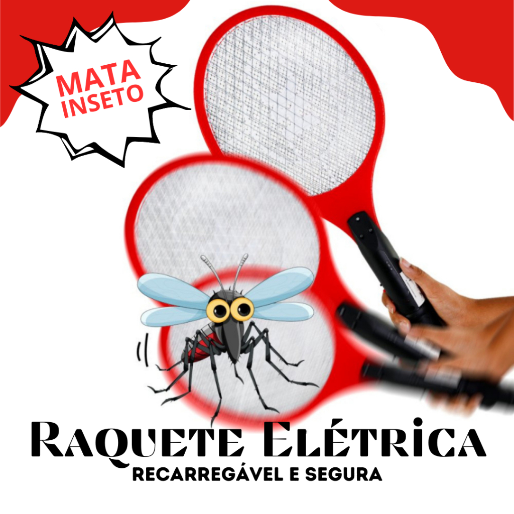 Raquete Elétrica Mata Mosquito Muriçoca Insetos Recarregável Mosca ...