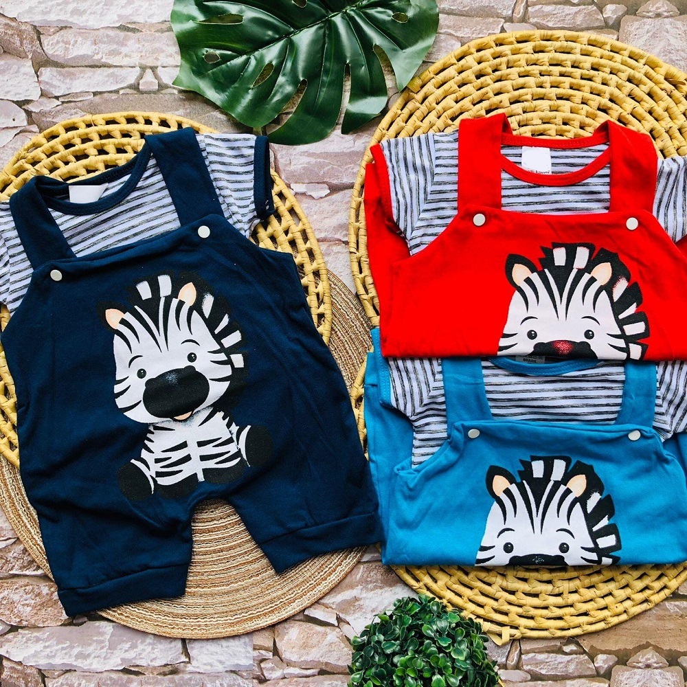 Conjunto Macacão Jardineira + Camiseta Zebra Bebe Menino Tam RN a 03 ...