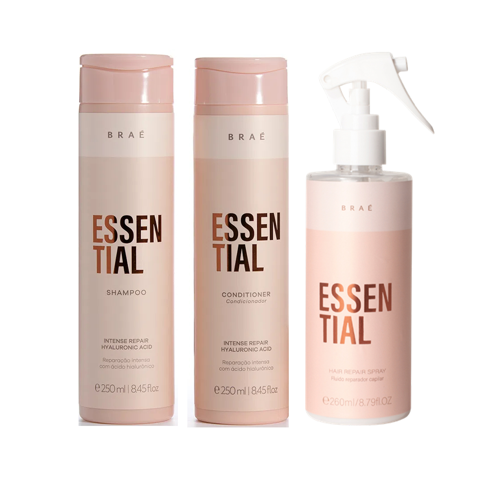 Braé Essential Shampoo + Condicionador + Fluído Reparador Capilar (RESULTADO: FIOS EXTREMAMENTE ...