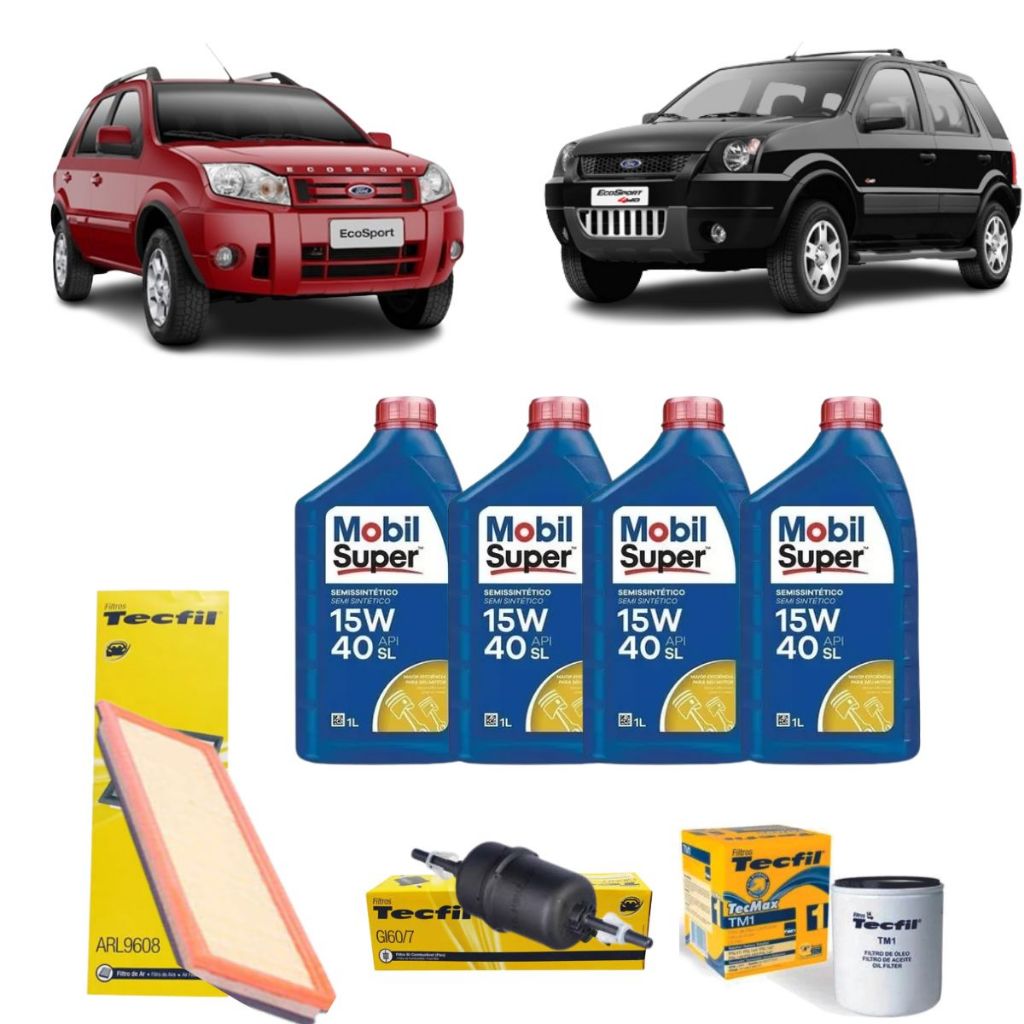 Kit Troca De Oleo E Filtros Ecosport 1.6 Fiesta KA 1.0 Zetec Rocam 15W40 Mobil revisão Ford ...