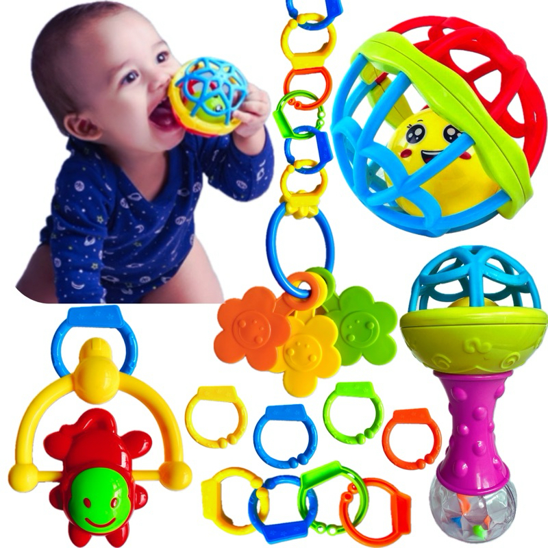 Kit Brinquedos Para Bebê Chocalhos Mordedor Silicone Macio Sensorial 8 ...