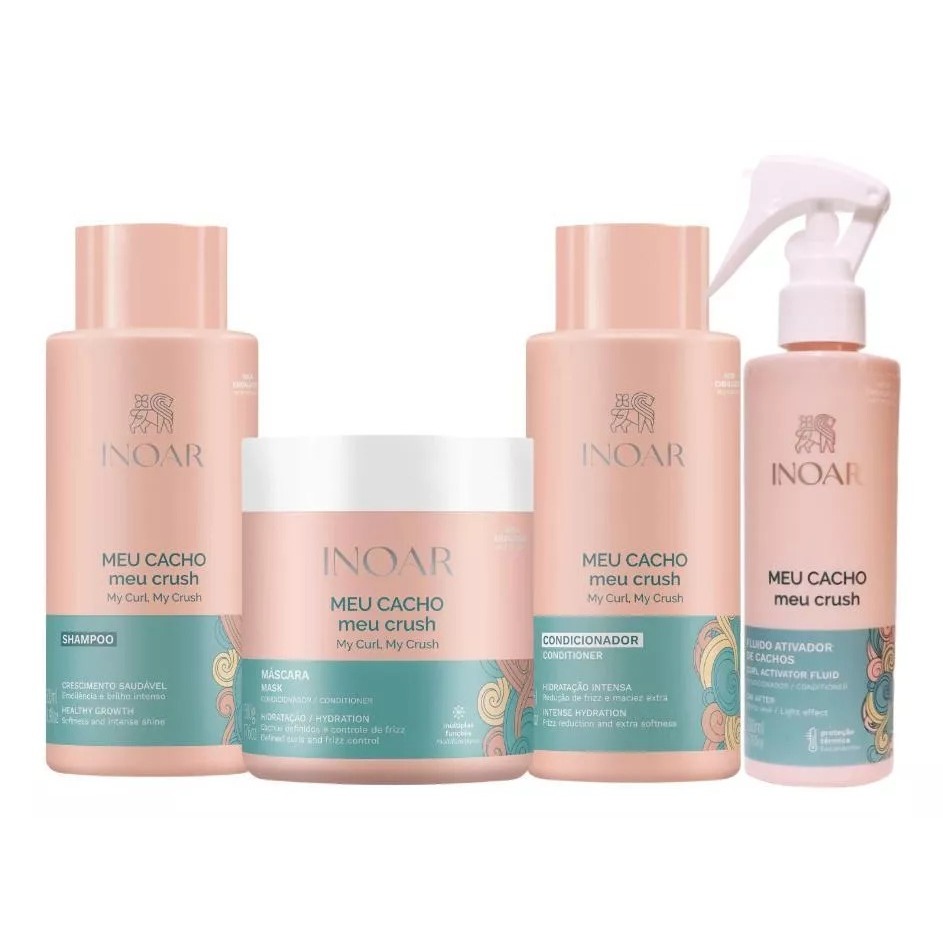 Kit Inoar Meu Cacho Meu Crush - Shampoo + Condicionador + Mascara e Fluido ativador de Cachos ...