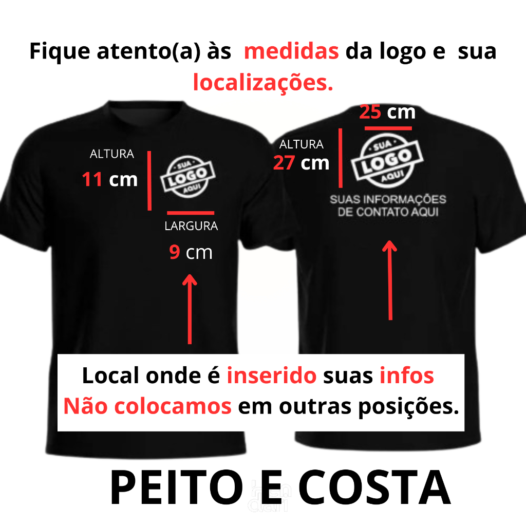 Kit 5 Camiseta Personalizada Nas Costas e Peito Com Sua Logo Ou Estampa ...