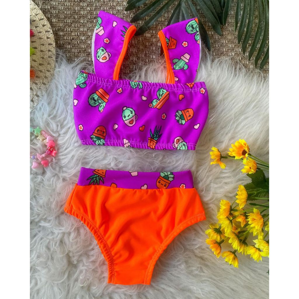 Biquini Neon Infantil Menina Bloqueirinha Moda Praia Infantil Para