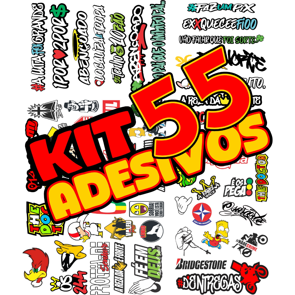KIT 55 Adesivos Stickers Cartelas Figurinhas Versão 5 para Moto Bike Carro Moto Capacete ...
