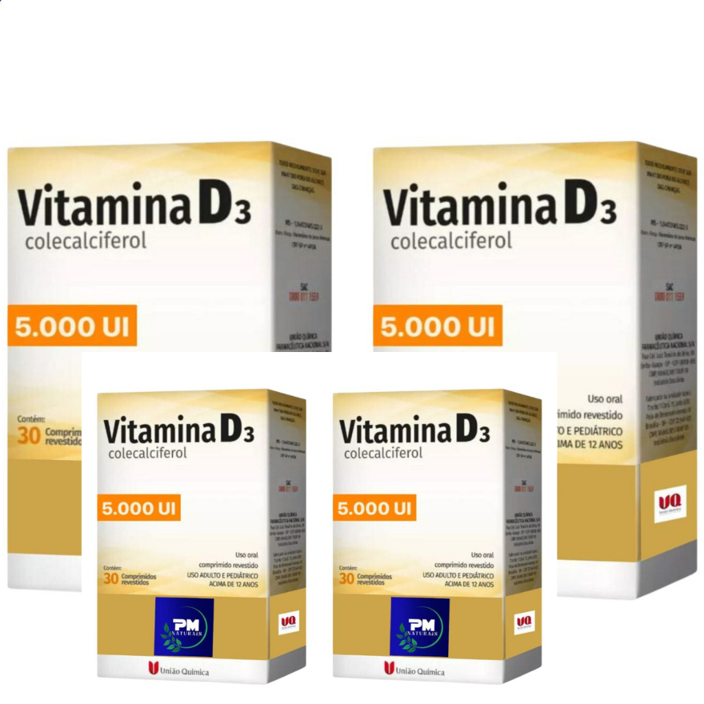 Kit 4 Cxs Vitamina D3 5000UI 30 COMPRIMIDOS REVESTIDOS UNIÃO QUIMICA ...