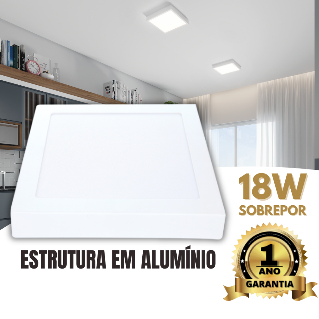 Kit 3 Painel Plafon Led Teto/Laje Sobrepor 18w Quadrado Luz Fria 6500k Forte 22x22 Bivolt 110 ...