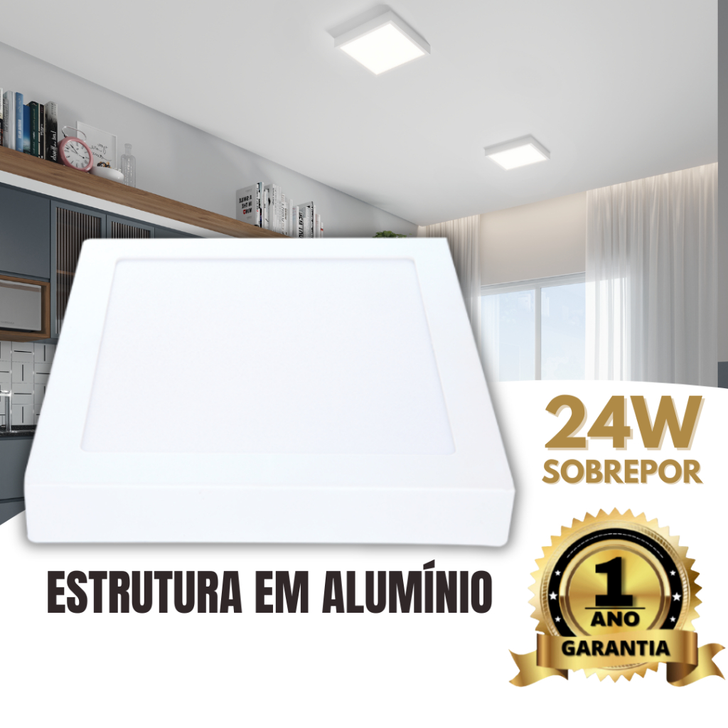 Kit 2 Painel Plafon Led 24w 25w Quadrado Sobrepor 30x30 Branco Frio 6500K Bivolt 110/220V ...