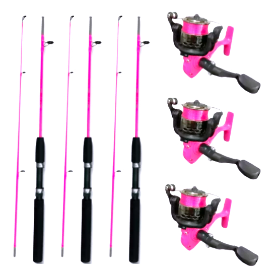 3 Kits de Pesca Rosa Pink Molinete 1 Rolamentos Vara 1,40m Linha ...