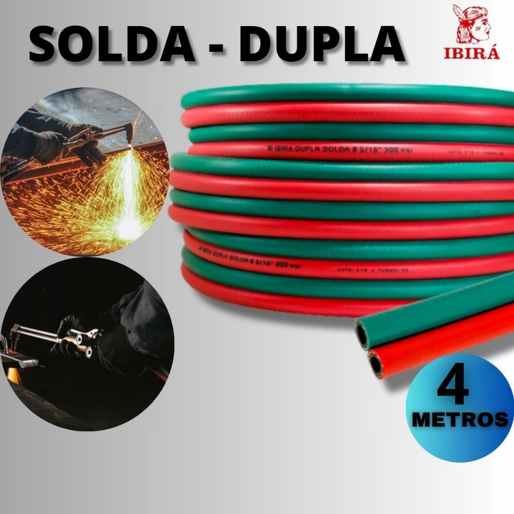 MANGUEIRA DE SOLDA DUPLA OXIGENIO/ACETILENO VERDE/VERM 300 PSI 5/16 4 ...