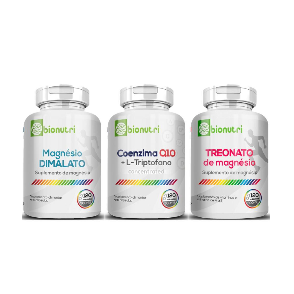 Kit Magnesio Dimalato + CoenzimaQ10 + Treonato de Magnesio 120 Capsulas - Bionutri | Shopee Brasil