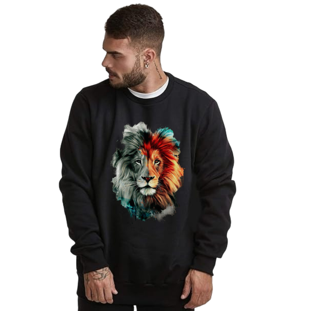 Moletom Gola Redonda Leão De Judá Casaco Flanelado Sem Capuz Algodão ...