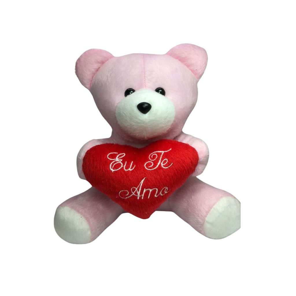 Urso De Pelúcia Rosa Com Coração Eu Te Amo - 30 cm | Shopee Brasil