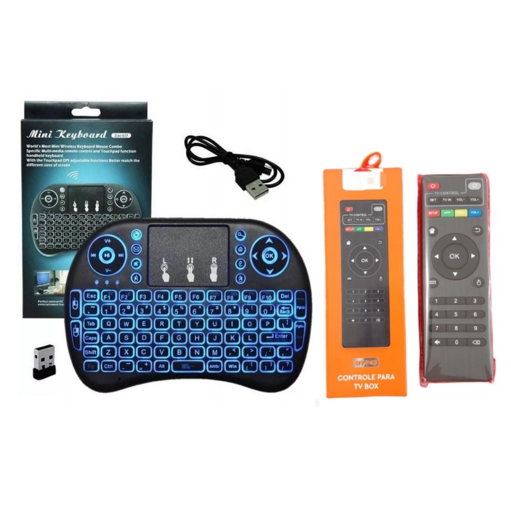 Kit Controle + Mini Teclado Keyboard Sem Fio Wireless Iluminado Luz Led ...