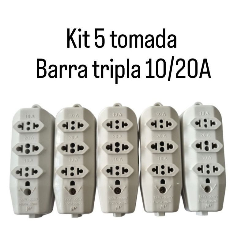 Kit Com 5 ou 10 Unidades; pino macho 10A, pino femea 20A, tomada ...