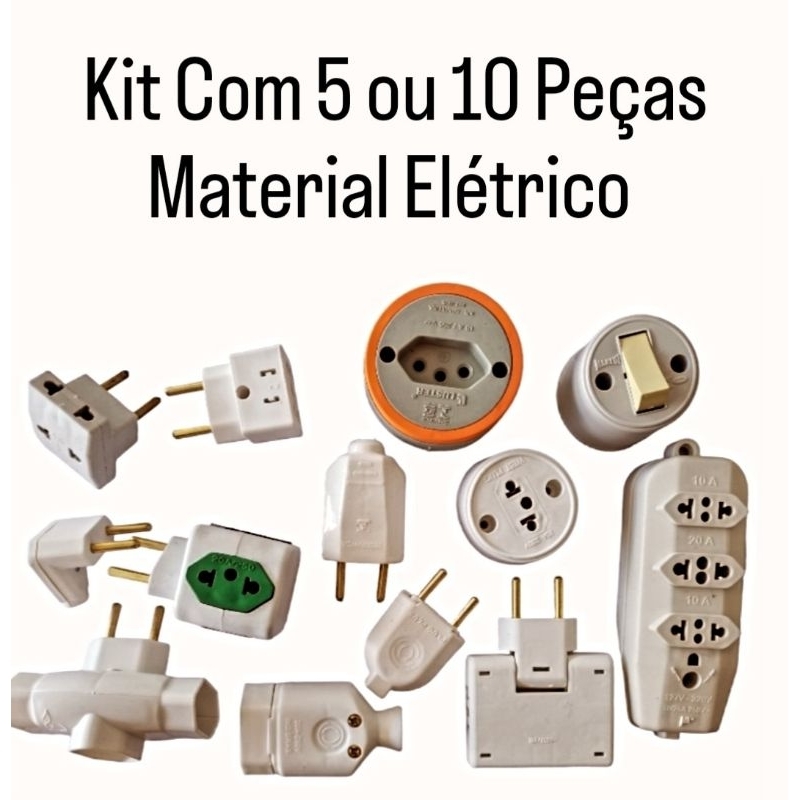 Kit Com 5 ou 10 Unidades; pino macho 10A, pino femea 20A, tomada ...