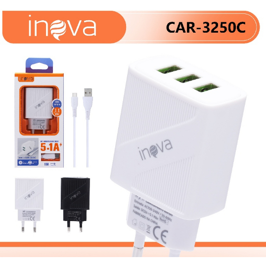 Carregador 3 USB 5.1A Com Cabo Tipo- C Inova CAR-3250C | Shopee Brasil
