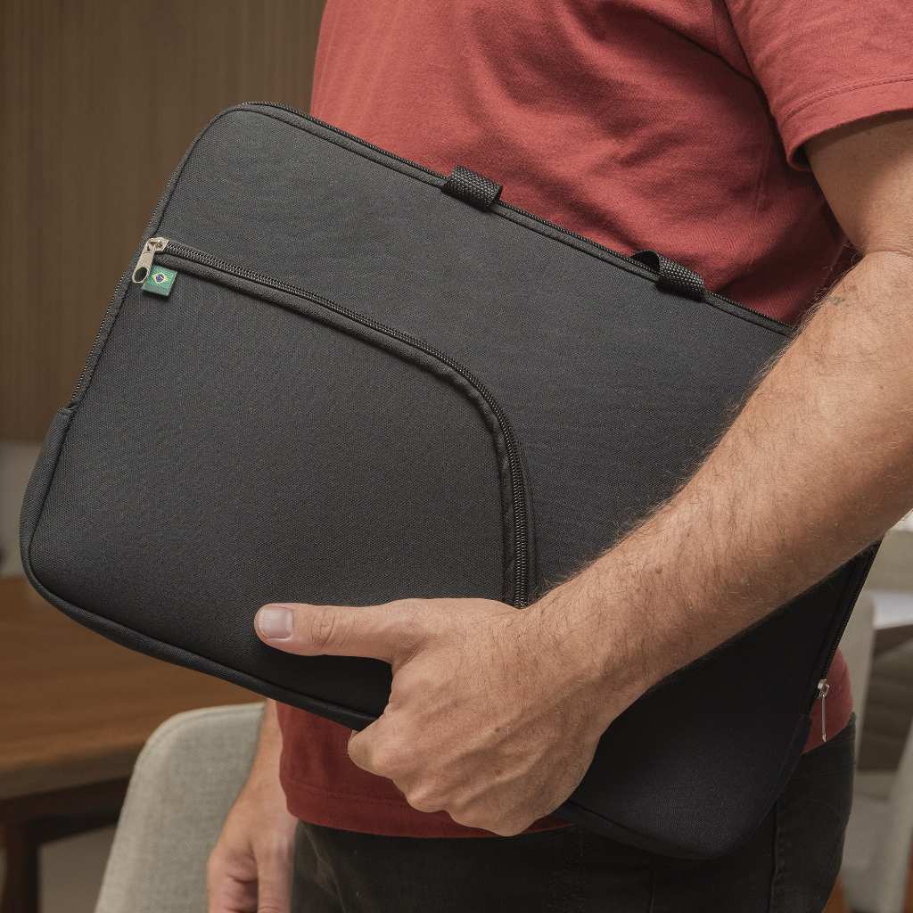 Capa Pasta Case Notebook Com Bolso Preta Resistente Impermeável C/ Alça ...