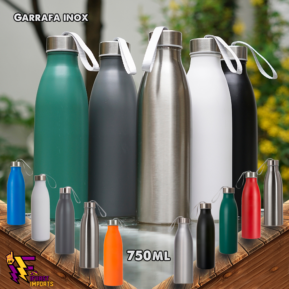 Garrafa Premium 750ml Garrafa Inox Squeeze com tampa rosqueável e alça ...