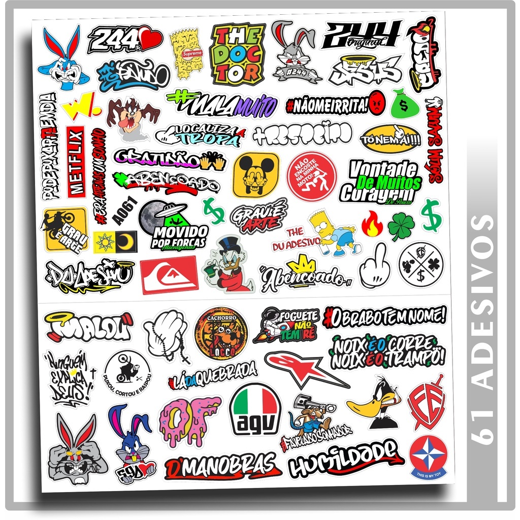 Cartela de adesivos 64 unidades - para Bike Carro Moto Capacete impreshow M09 | Shopee Brasil