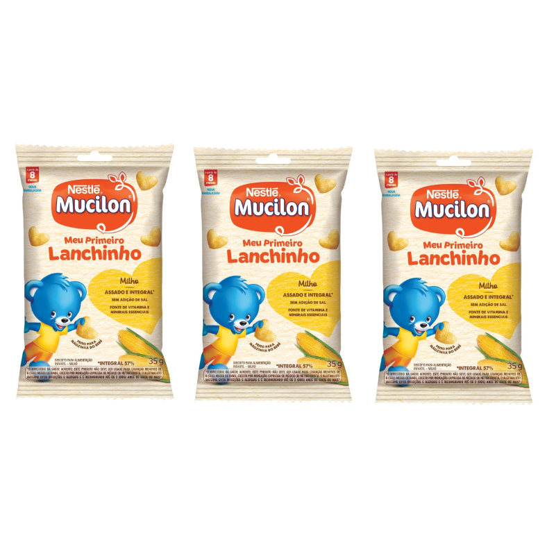 Snack Mucilon Milho Meu primeiro lanchinho kit 3 un 35g | Shopee Brasil