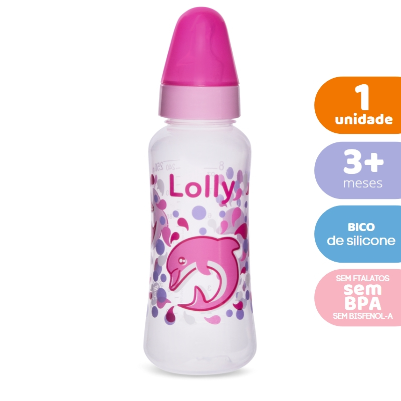 Mamadeira Oceano LOLLY KINDDY 240 ml Bico Ortodôntico Silicone Tamanho 2 (+3 meses) Cor Rosa ...