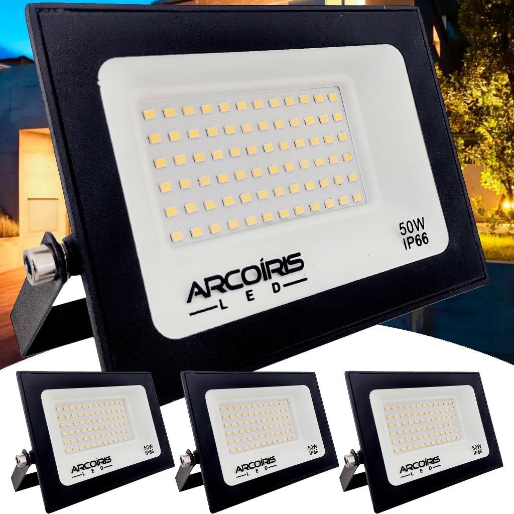 Kit 4 Refletor Led 50w Holofote Bivolt Prova D'água Luz Branco Frio IP67 - Áreas Externas ...