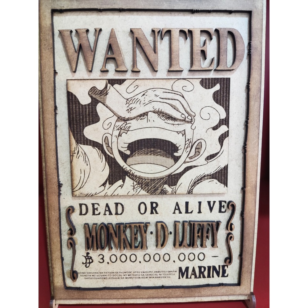 Quadro ONE PIECE Cartaz Wanted Luffy feito com sobreposição - MDF 3mm ...