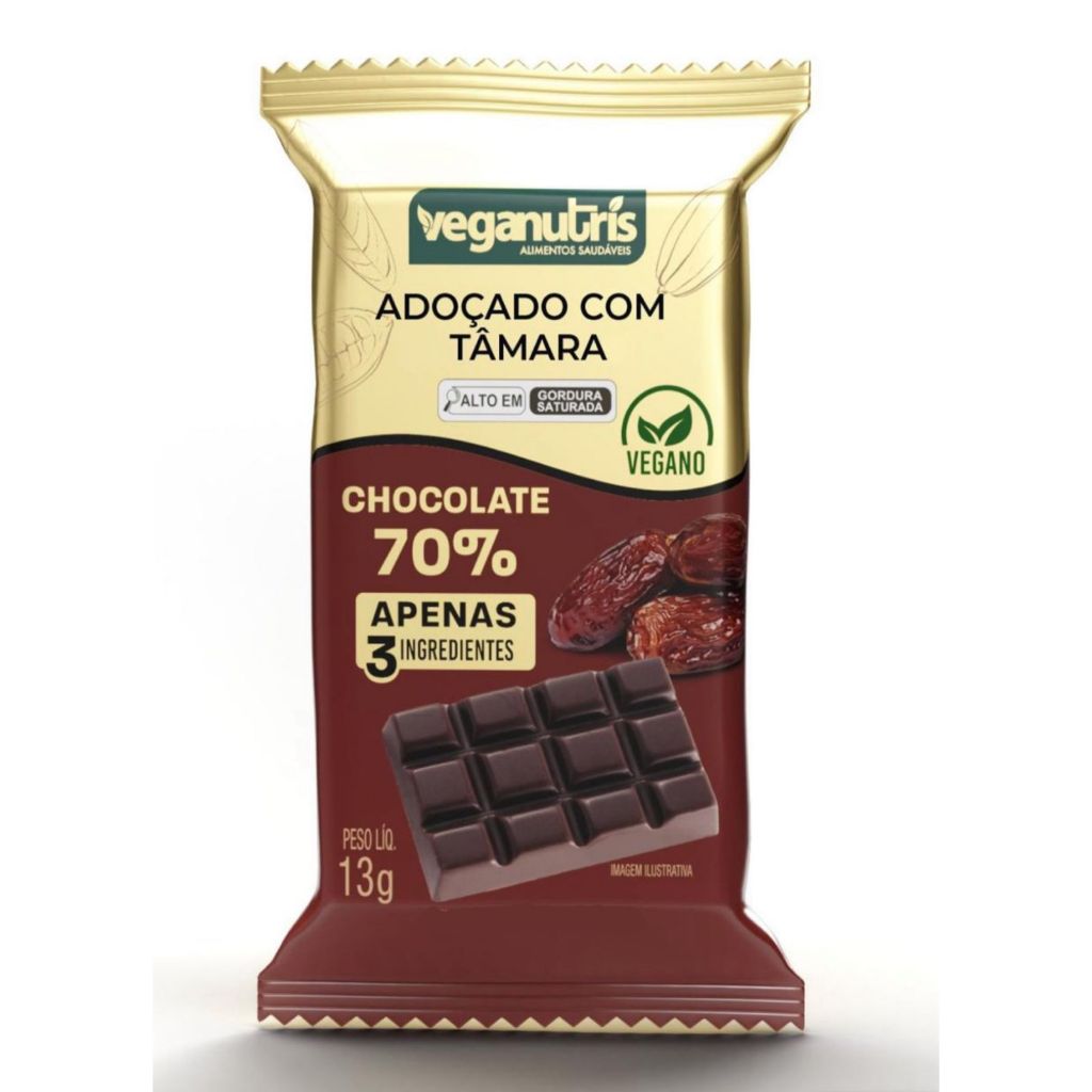 Chocolate 70% cacau adoçado com Tamara 13g | Shopee Brasil