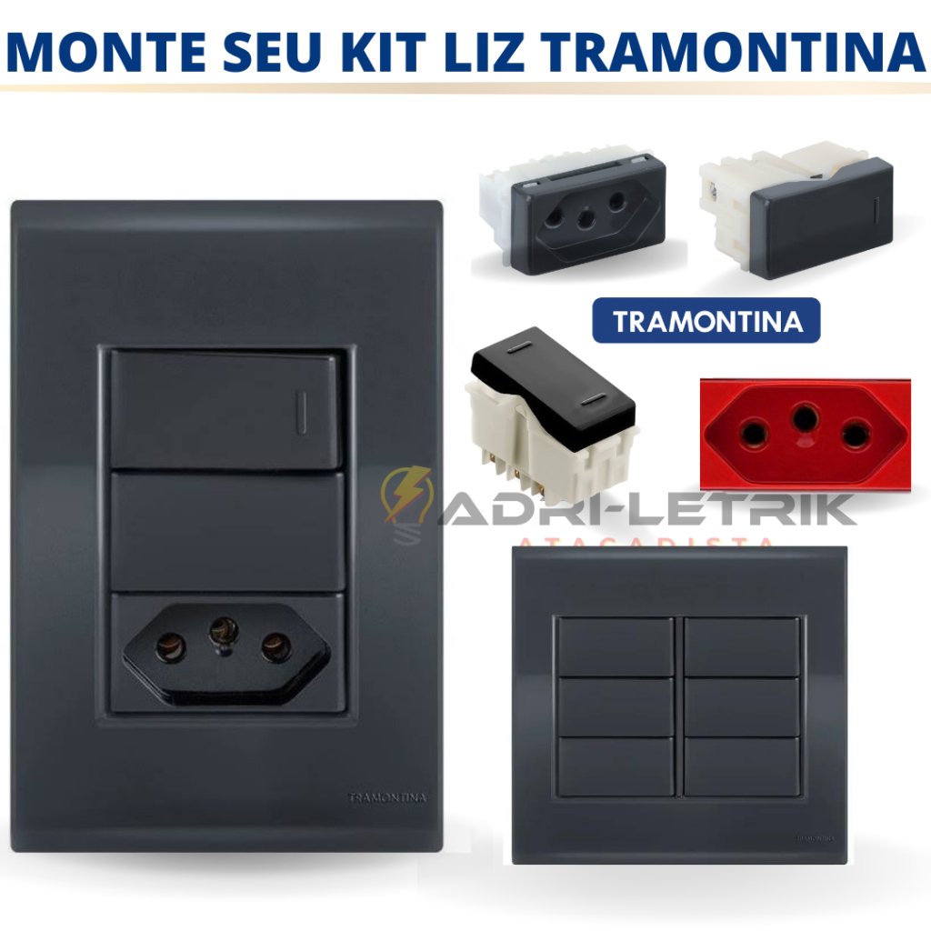 MÓDULOS TOMADA, INTERRUPTOR E PLACAS 4X2 E 4X4 LIZ GRAFITE TRAMONTINA | Shopee Brasil