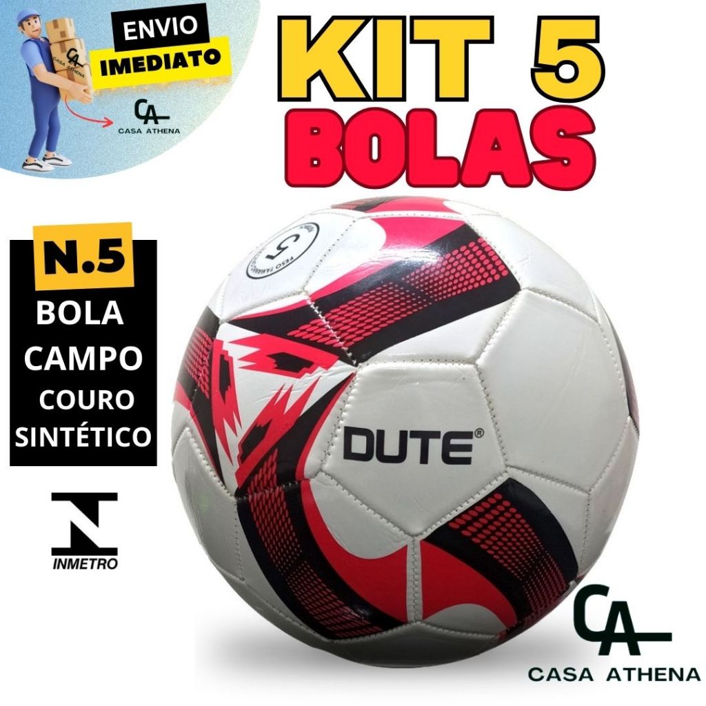 KIT 5 Bola de Futebol Para Campo Número 5 Oficial Costurada Para Treino ...