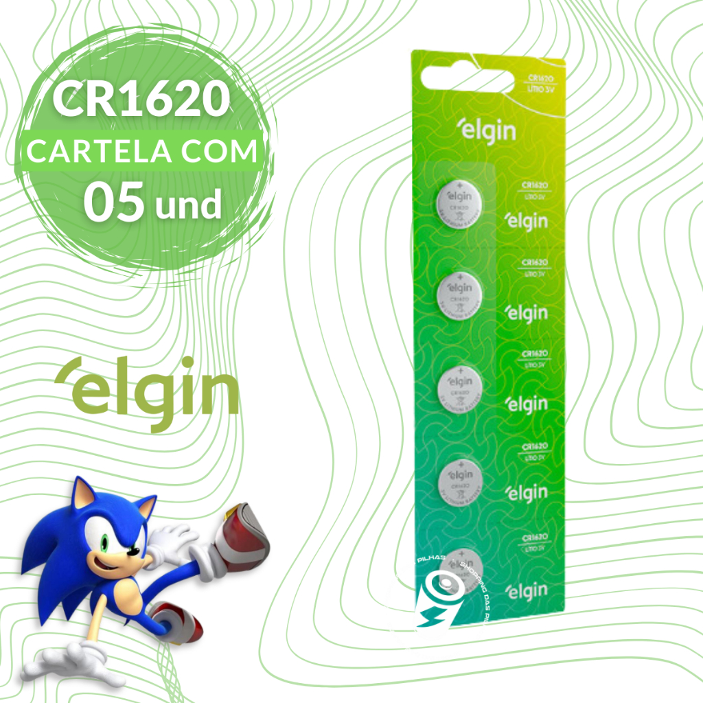 Bateria Pilha Moeda Botão Cr1620 3v Elgin Litio Lithium - 1 Cartela C/ 5 Unidades | Shopee Brasil