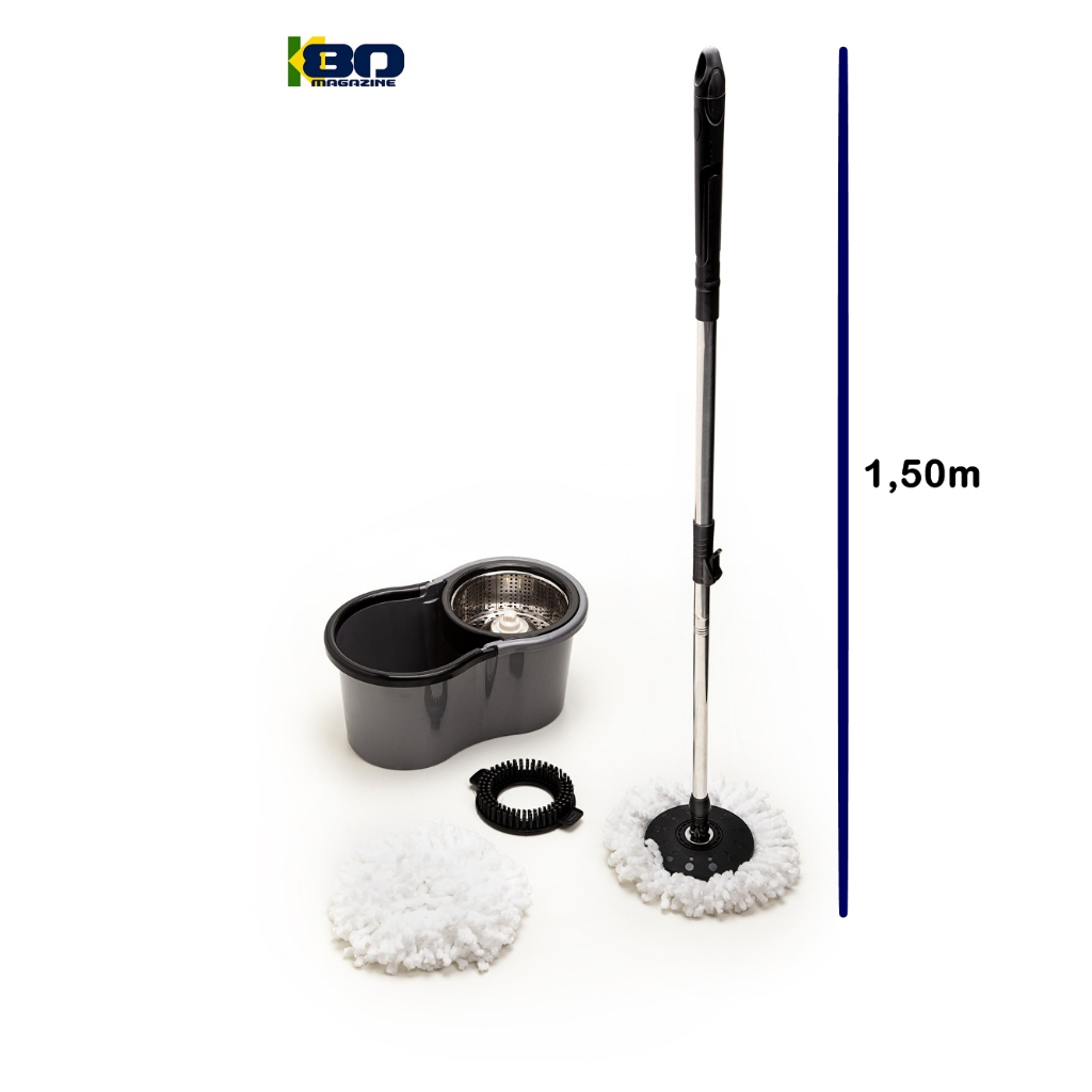 Mop Giratório Microfibra Com Cabo Grande e Balde Inox Esfregão 3 Refis ...