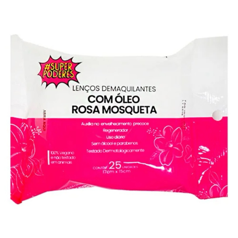 Lenço Demaquilante Super Poderes Óleo de Rosa Mosqueta - (25 Unidades ...