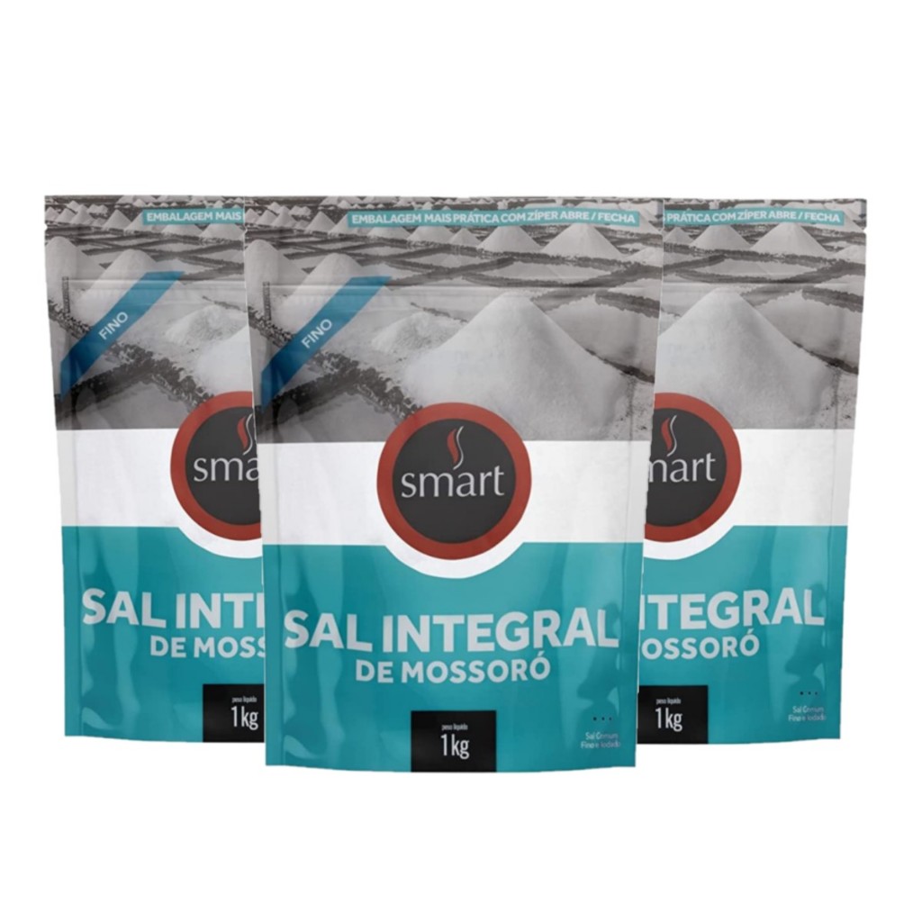 Sal Smart Fino Integral De Mossoró 100% Natural 1kg Kit 3un | Shopee Brasil