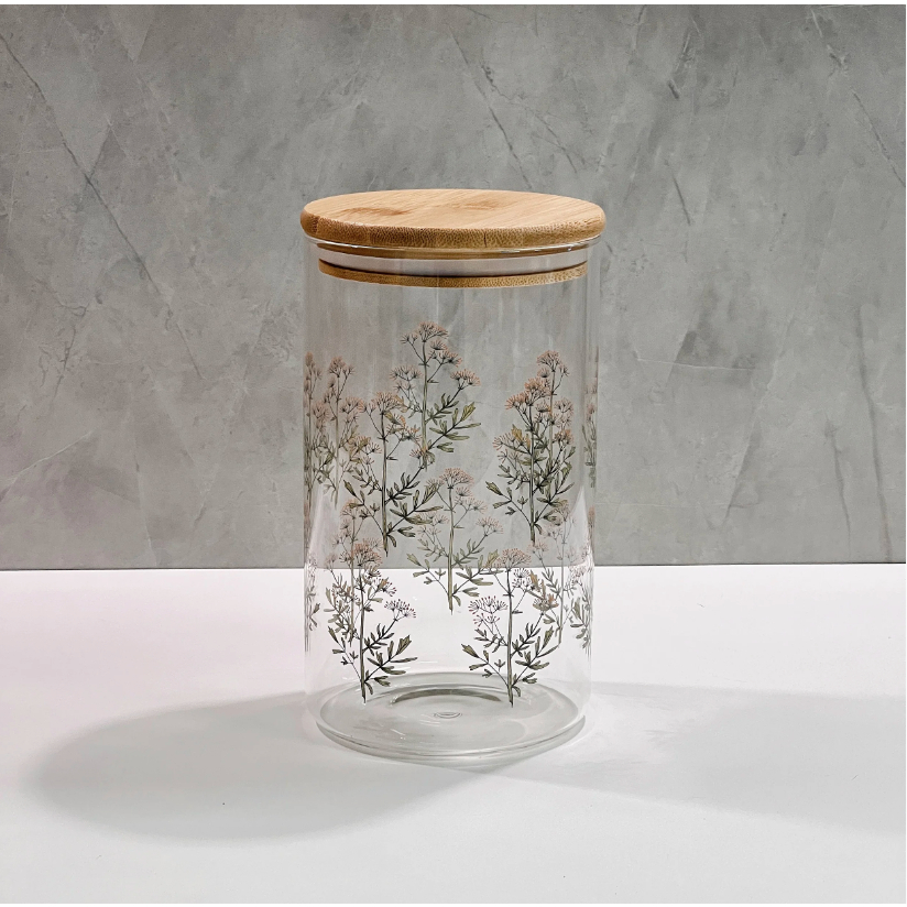 Porta Mantimentos com decal em Vidro Borossilicato Com Tampa em Bambu ...