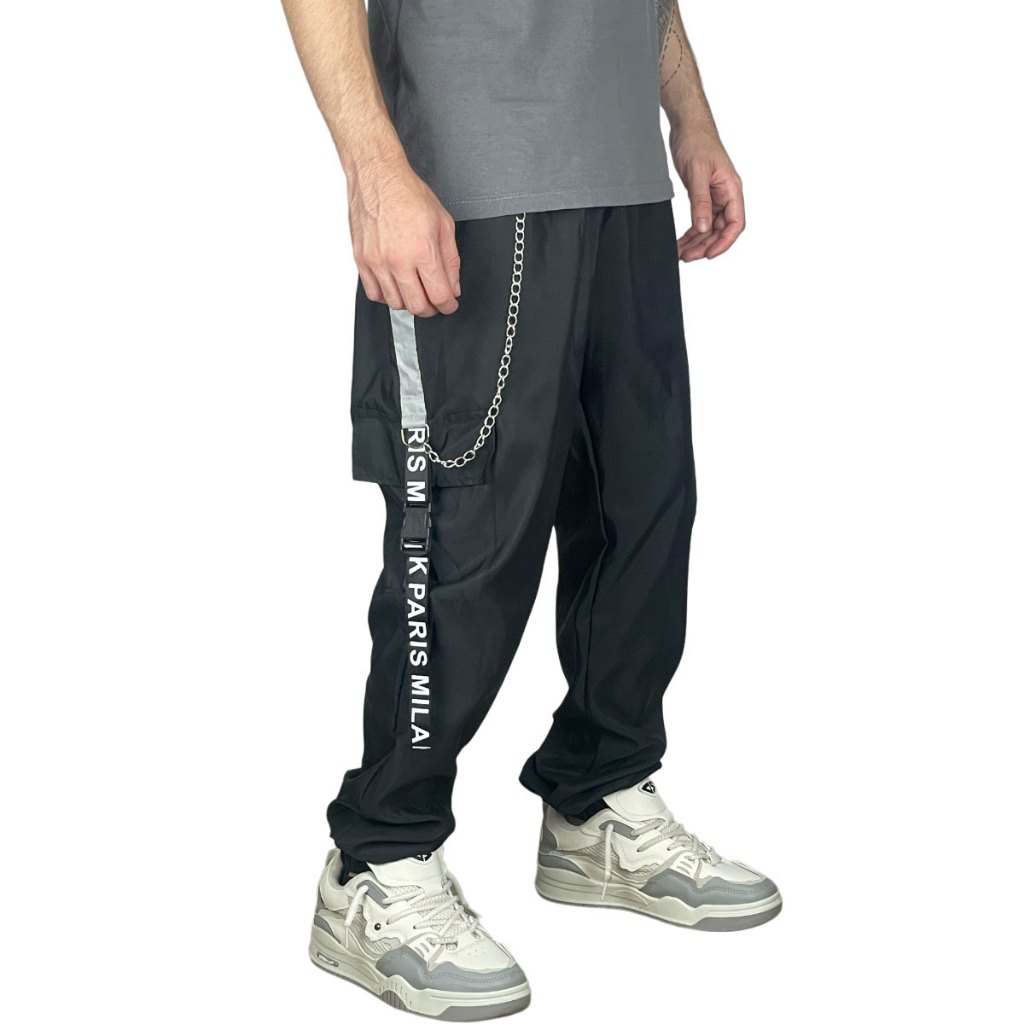 Calça Jogger Estilo Gringa Preta/Branca Larga Rapper Trapper Corta ...