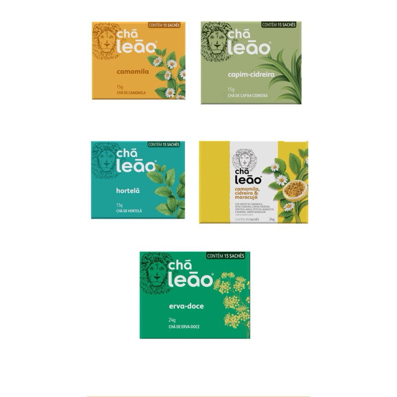 Kit com 5 caixas de chá tradicionais Leão - Camomila, Erva doce ...