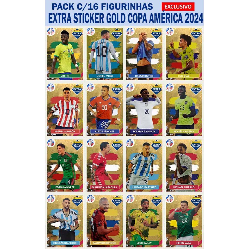 PACK C/ 16 FIGURINHAS EXTRA STICKER DOURADA COPA AMÉRICA 2024 | Shopee ...