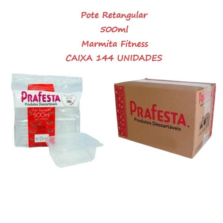 Pote Retangular 500ml Marmita Fitness com Tampa Freezer & Micro-ondas Prafesta Caixa 144 ...